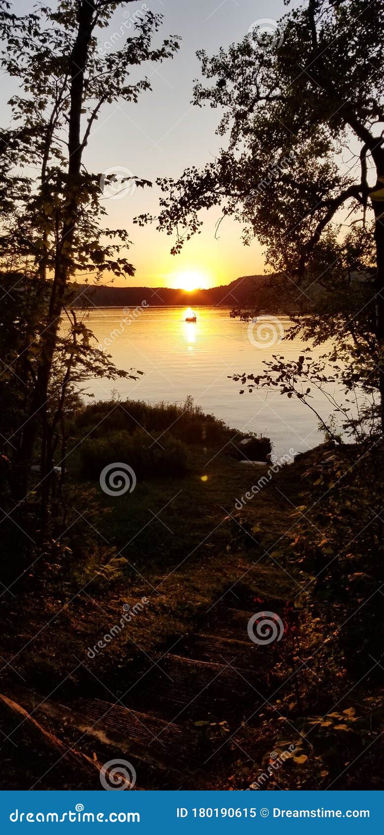 Sunset water trees stock image. Image of sunlight, evening - 180190615