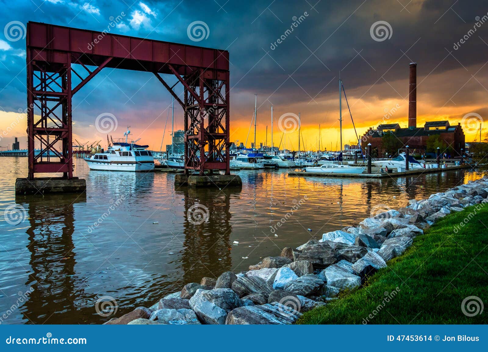 Sunset on the Waterfront in Canton, Baltimore, Maryland. Stock Photo ...