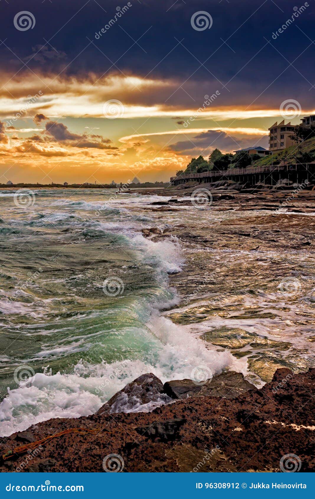 Sunset Waves in Caloundra stock photo. Image of idyllic - 96308912