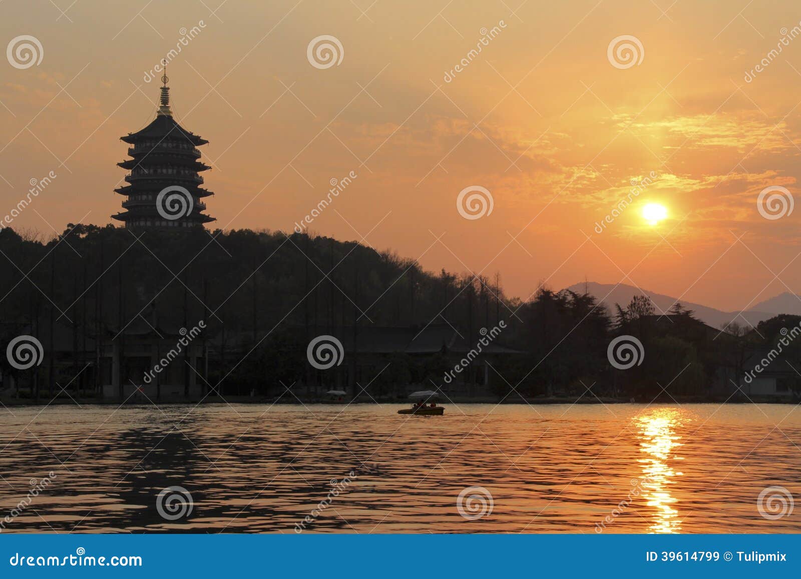 Sunset in West Lake of Hangzhou, China Stock Image - Image of china ...
