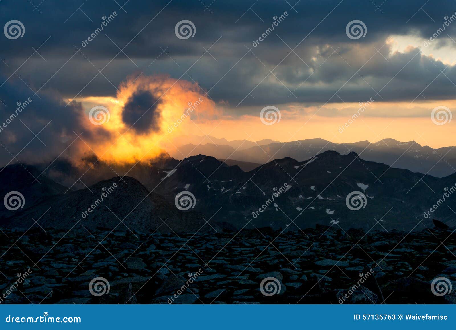 Sunset with Wild Clouds in Pyrenees Stock Image - Image of landscape ...