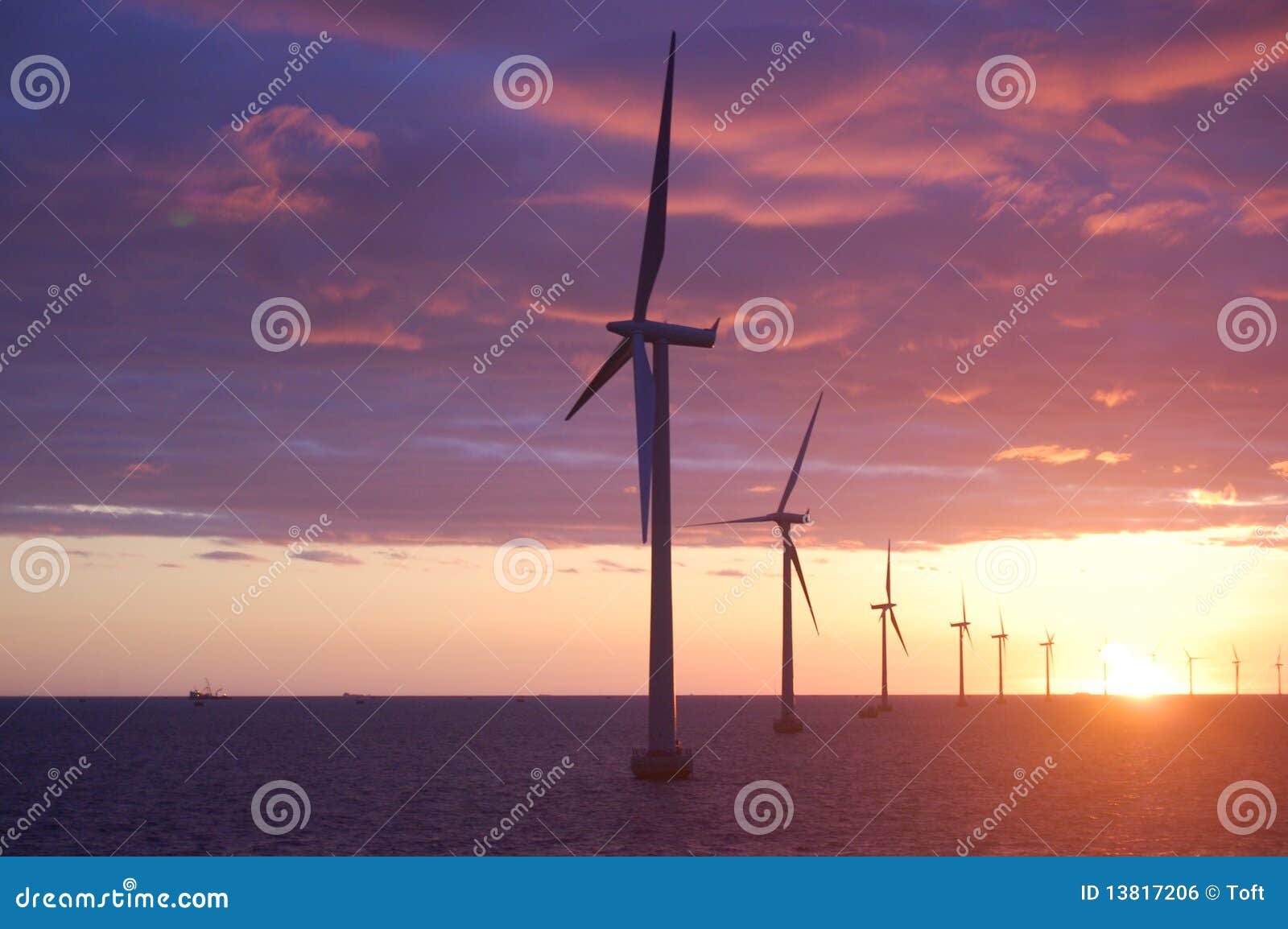 Sunset at Wind Park Roedsand 2 DK Stock Photo - Image of green, turbine ...