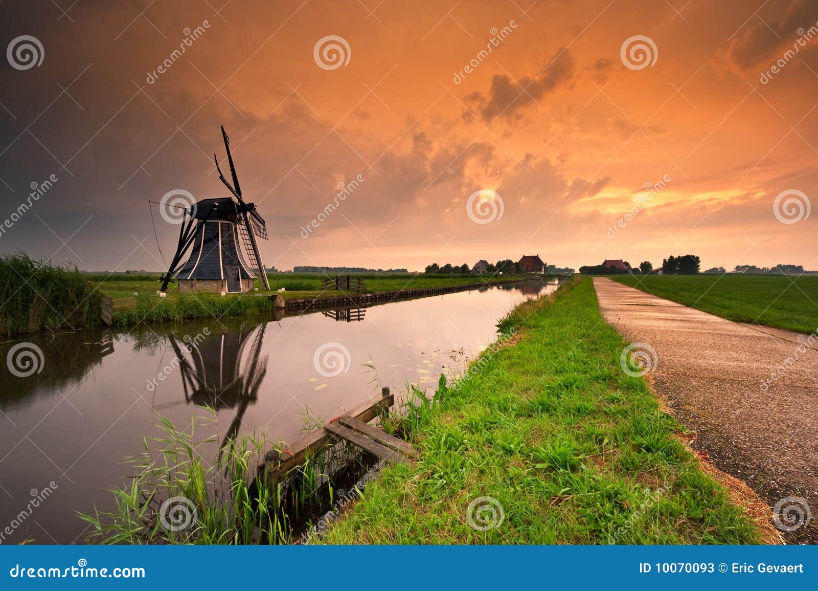 Sunset windmill landscape stock image. Image of river - 10070093