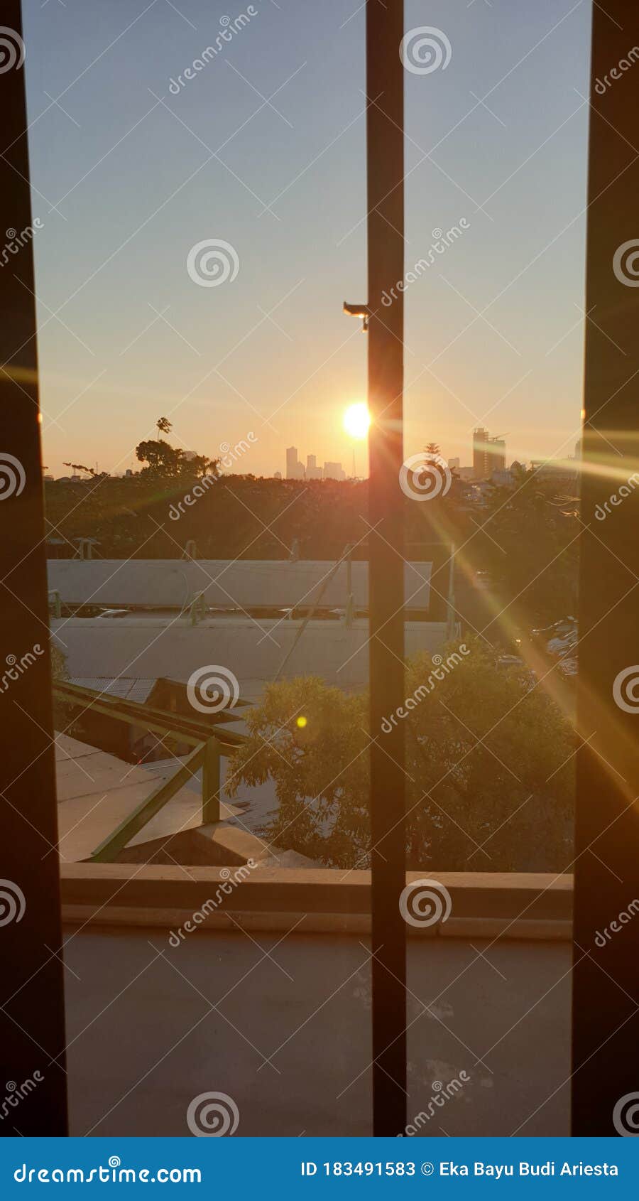Sunset through Window stock image. Image of wall, yellow - 183491583