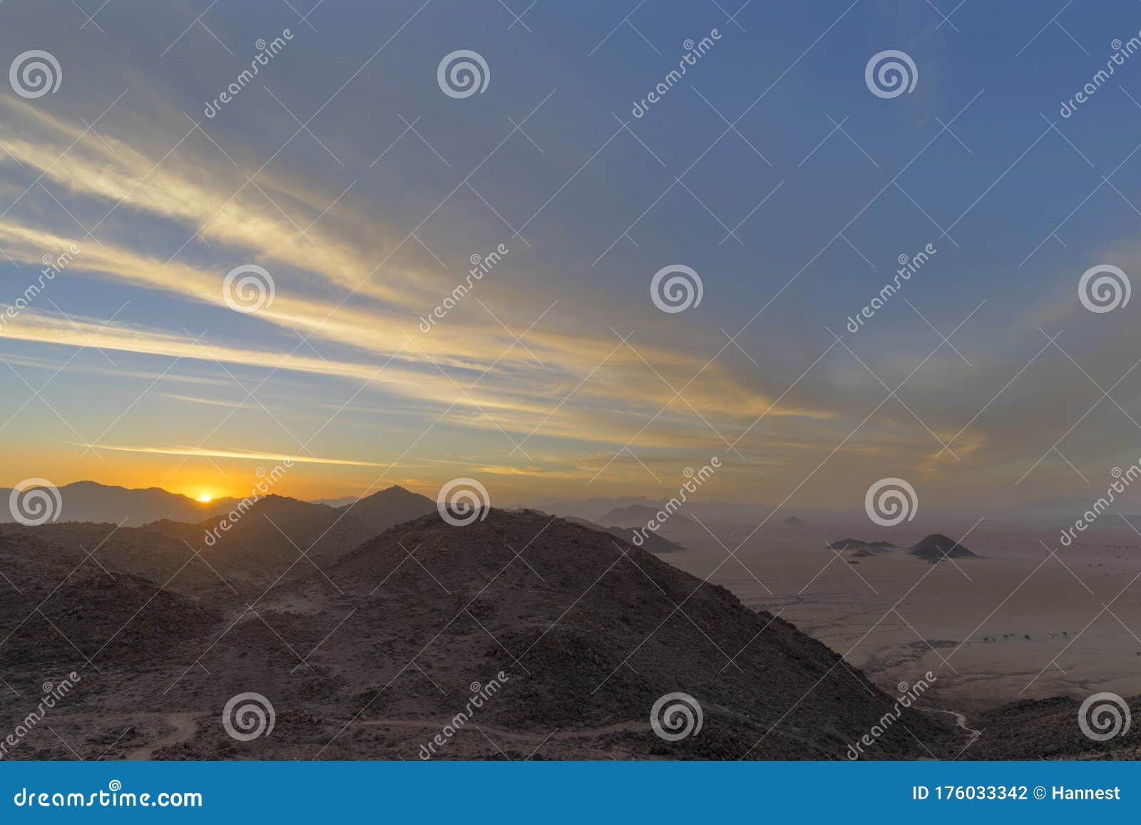 Sunset with Windswept Clouds in the Namib Desert Stock Photo - Image of ...