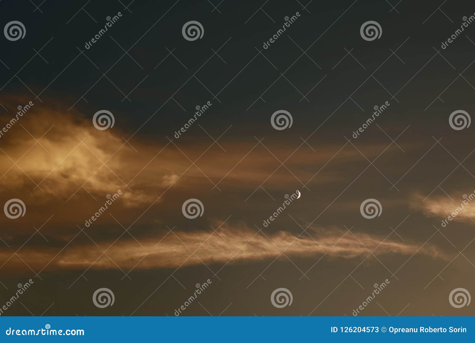 Sunset with Windy Clouds and Moon Stock Image - Image of relax, night ...