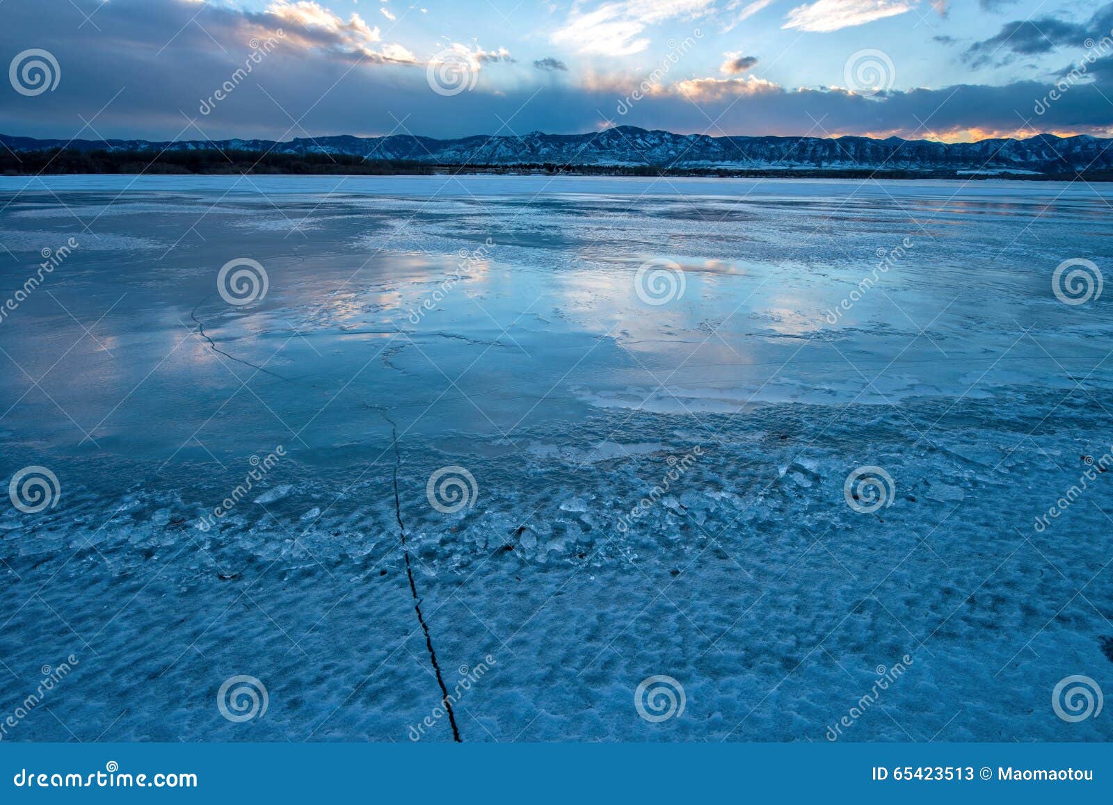 Sunset Winter Lake stock image. Image of january, peak - 65423513
