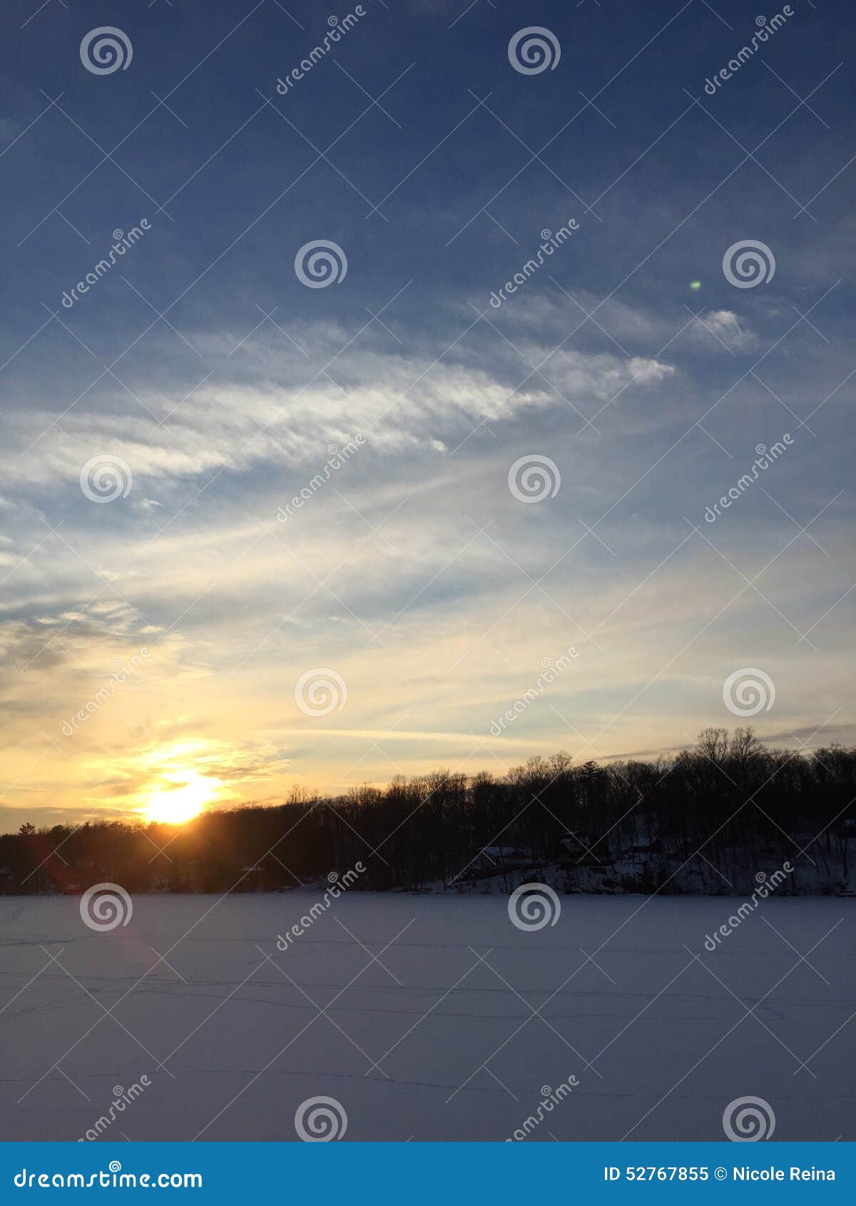 Sunset Winter Lake stock image. Image of backdrop, snow - 52767855