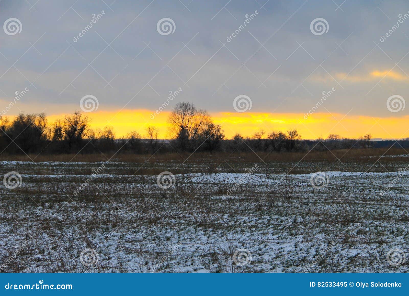 Sunset on the Winter Meadow Stock Image - Image of cold, dawn: 82533495