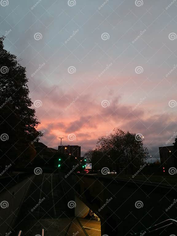 Sunset in Wolverhampton stock photo. Image of sunrise - 235332984