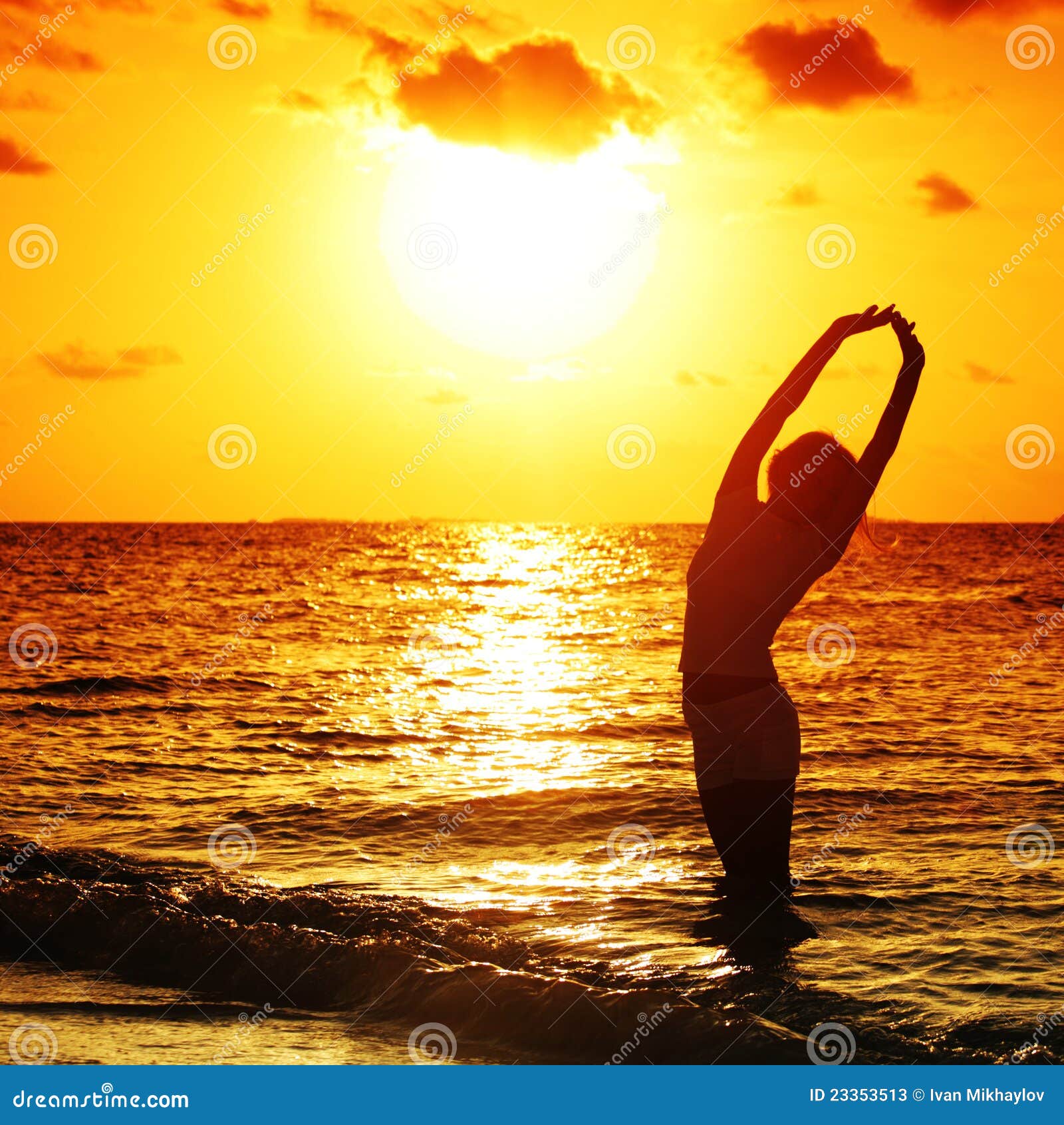 Sunset woman stock image. Image of meditation, evening - 23353513