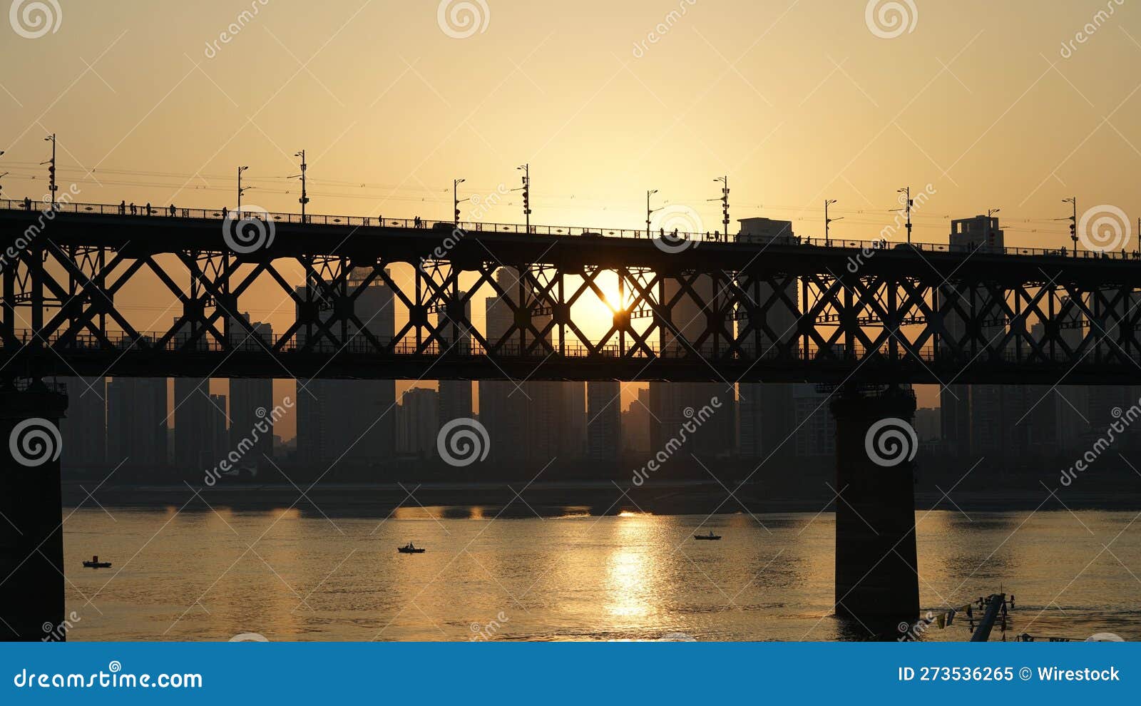 The Sunset with Wuhan Yangtze River Bridge Stock Image - Image of ...