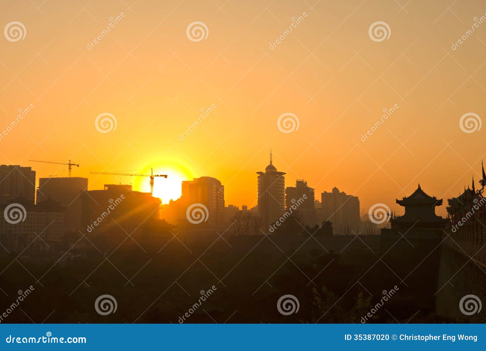 Sunset in Xi an stock photo. Image of travel, xian, buildings - 35387020