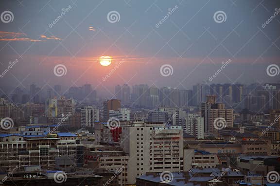 Sunset in xian editorial stock photo. Image of overview - 39698123