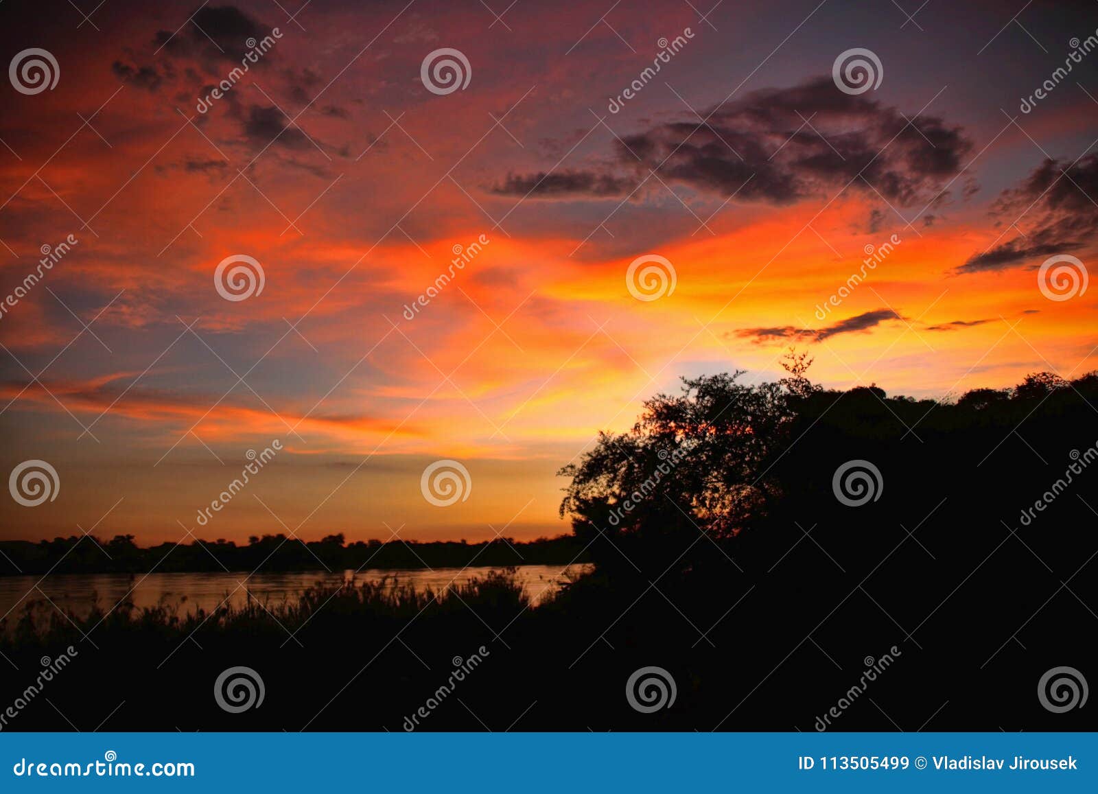Sunset at Zambezi, Zambia stock image. Image of safari - 113505499