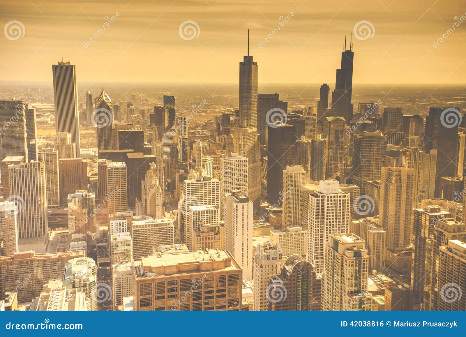 Sunshine Chicago Skyline Aerial View Editorial Photo - Image of ...