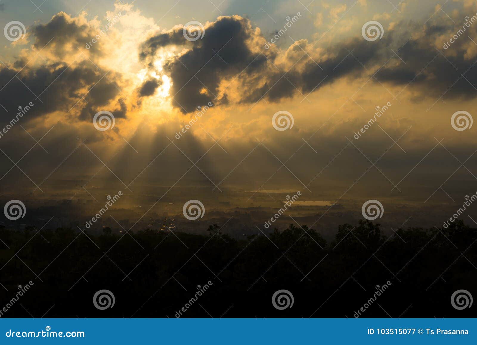 Sunshine through clouds stock image. Image of sunset - 103515077
