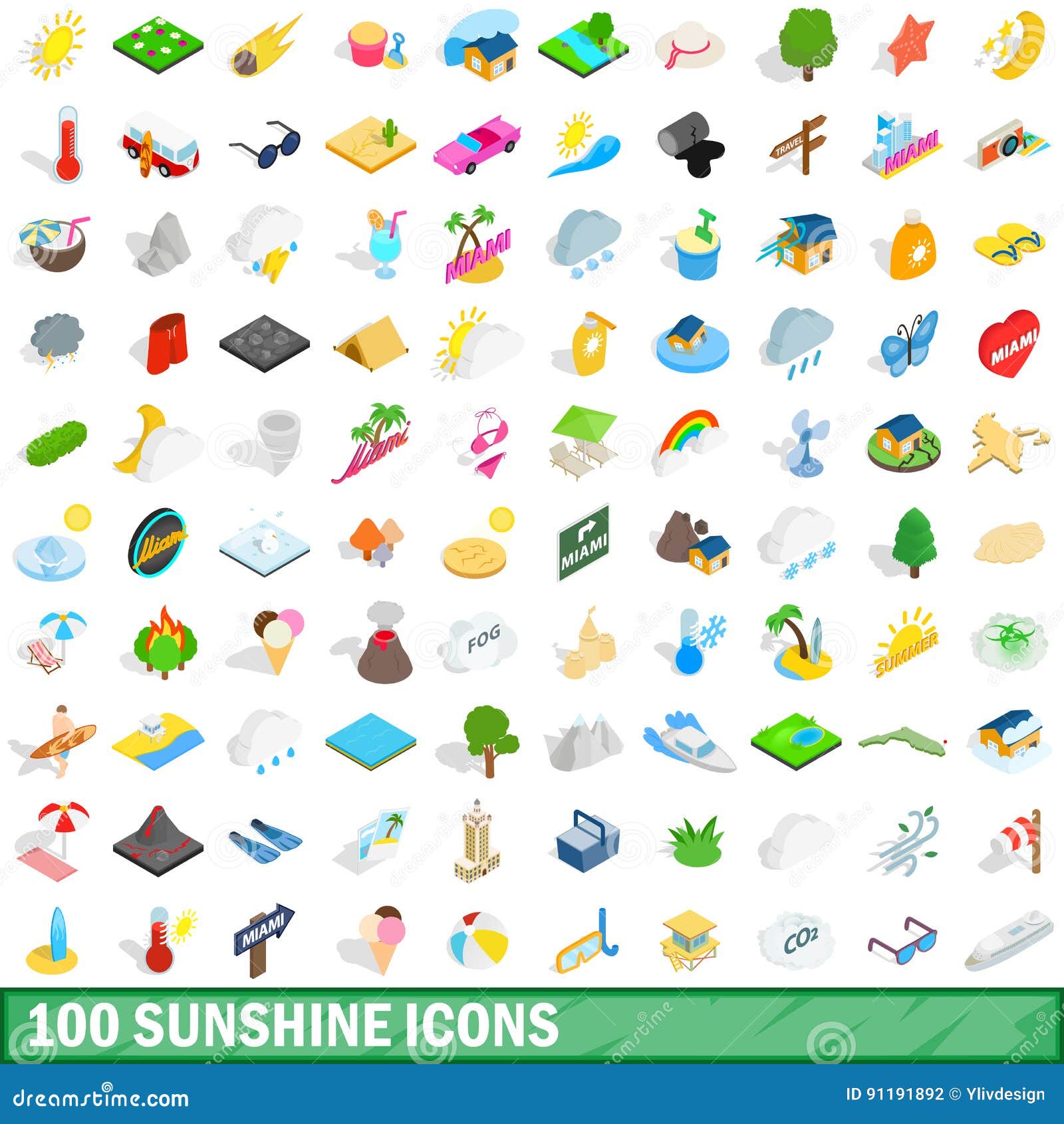 100 Sunshine Icons Set, Isometric 3d Style Stock Vector - Illustration ...