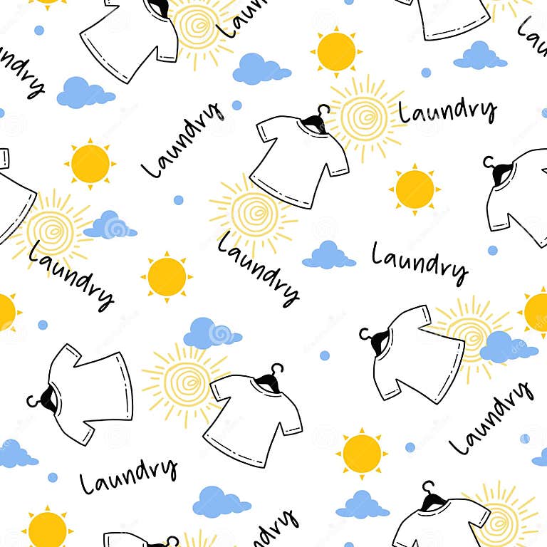 Sunshine and Laundry Doodles Vector Seamless Pattern Stock Vector ...