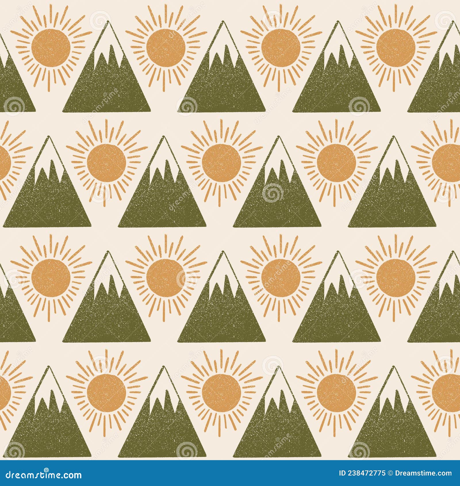 Sunshine and Mountain Block Printing Pattern Repeat Design Stock Vector ...