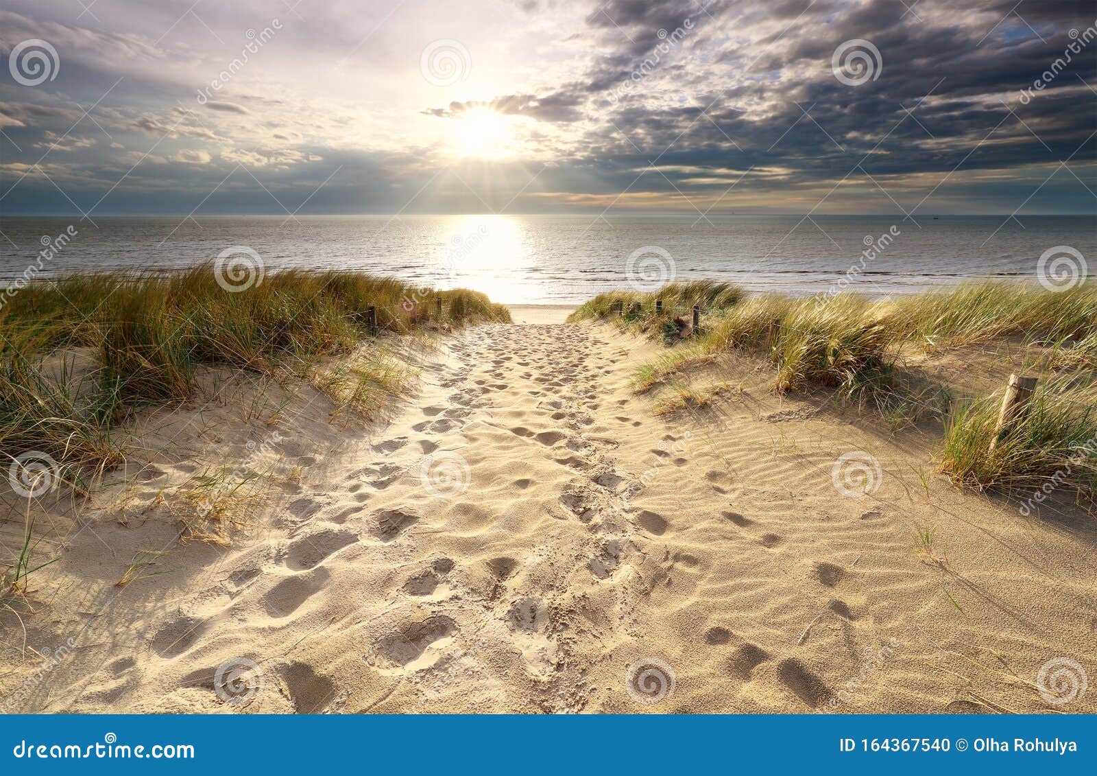 Sunshine Over Sand Path To North Sea Beach Stock Photo - Image of ...