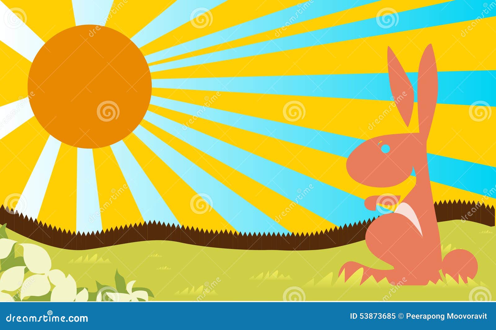 Sunshine Rabit Easter Farm Fence Cartoon Concept Stock Vector ...