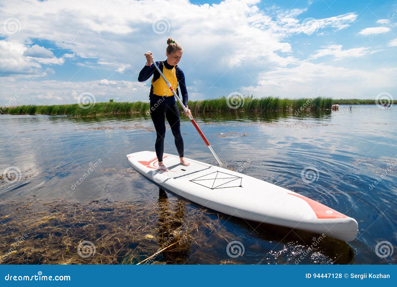 SUP Stand Up Girl with a Paddle 01 Stock Photo - Image of fitness ...