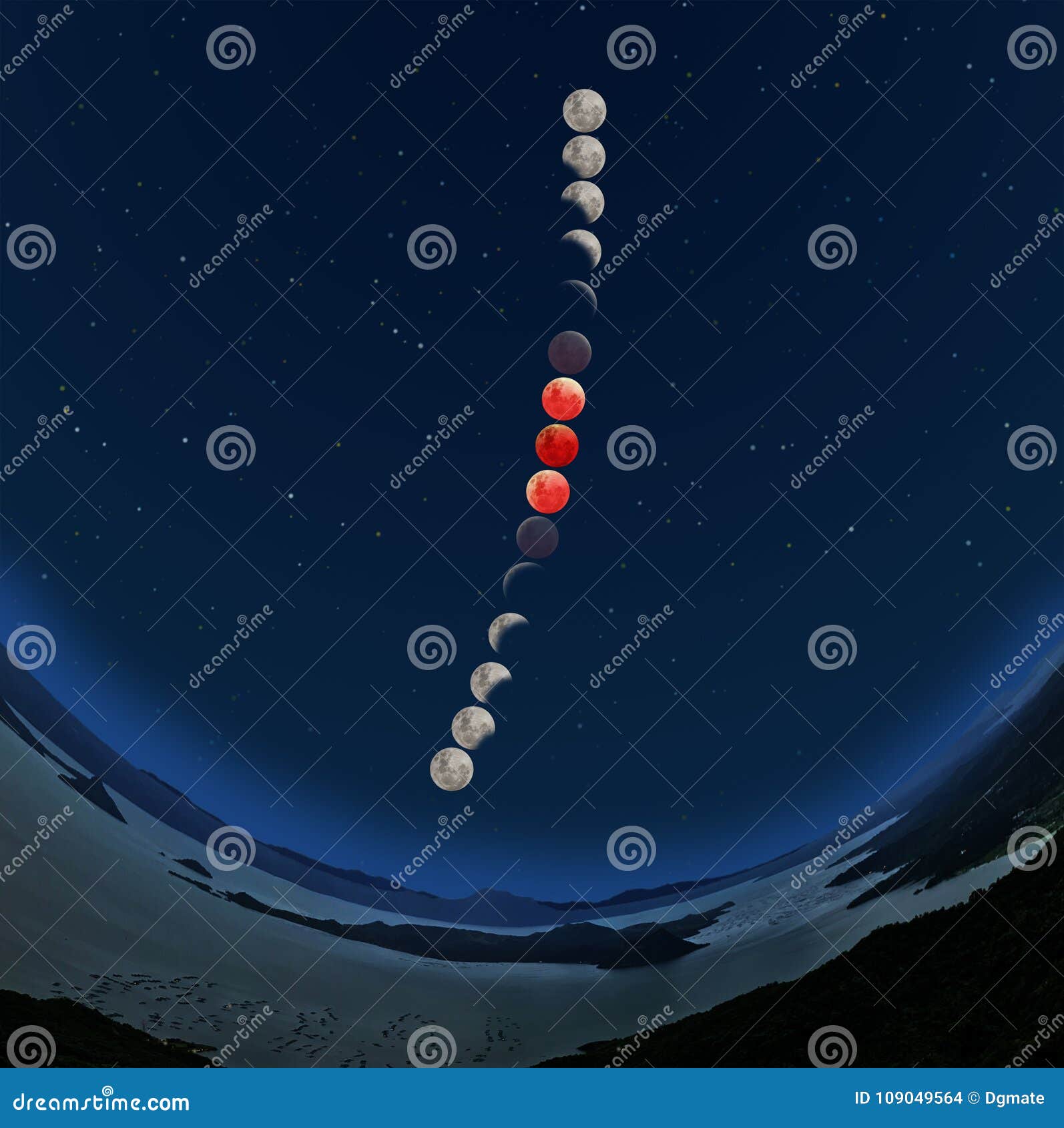 Super Blue Blood Moon Eclipse Sequence Stock Illustration ...