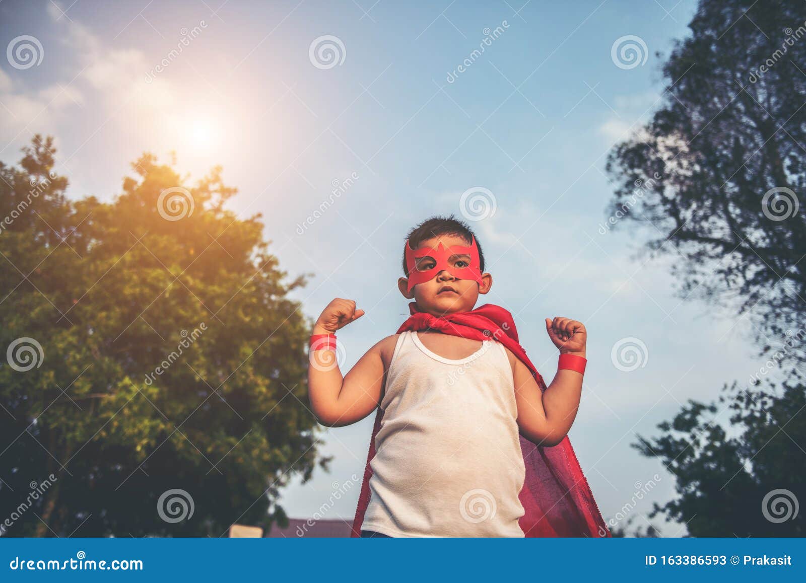 Super Boy Standing Show Power Strong Stock Image - Image of cape ...