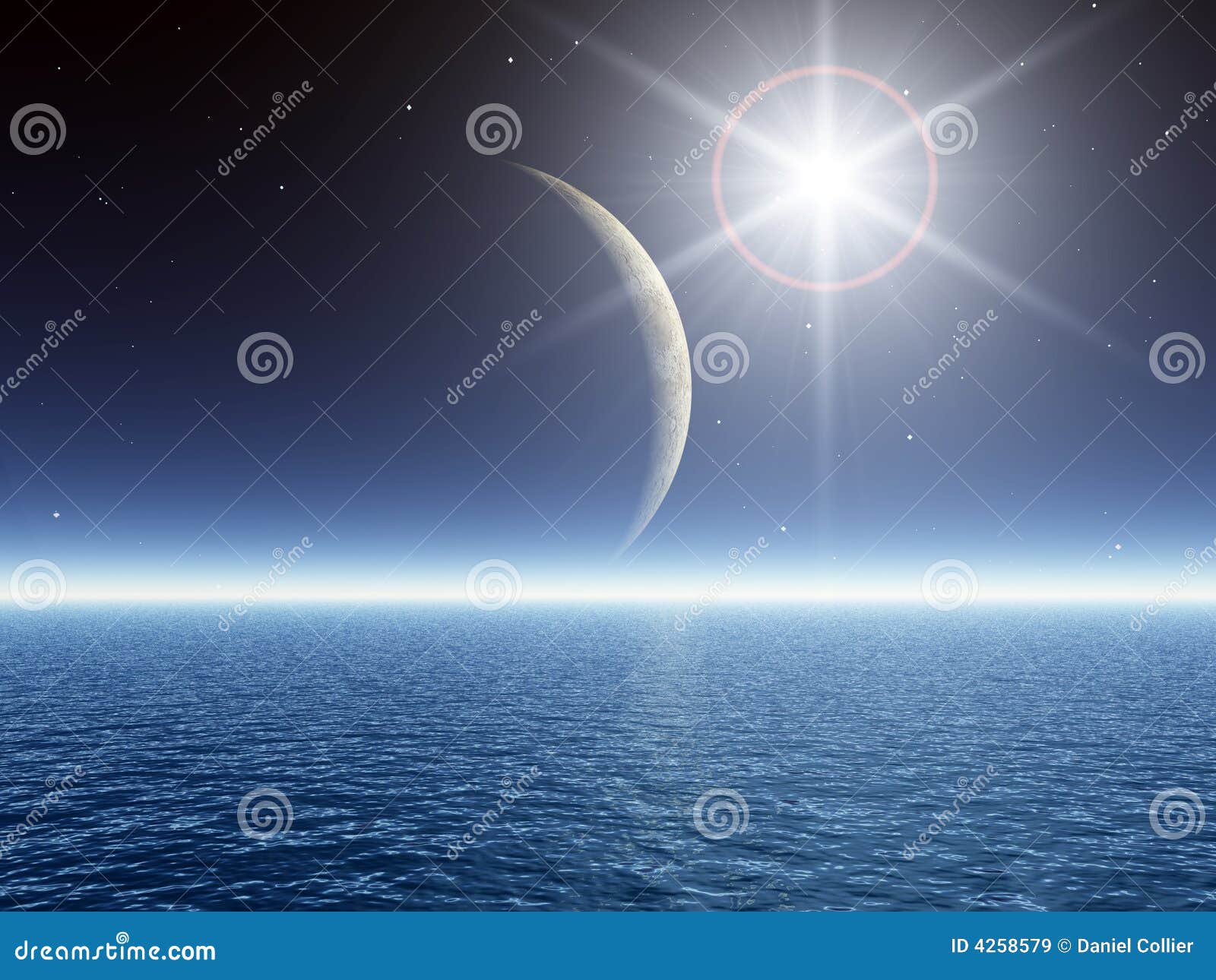 Super Bright Star over Sea stock illustration. Illustration of surreal ...