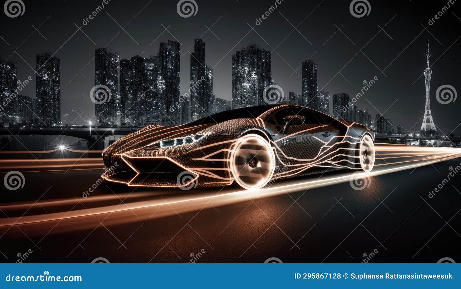 Super Car in Light Moving Motion Stock Illustration - Illustration of ...