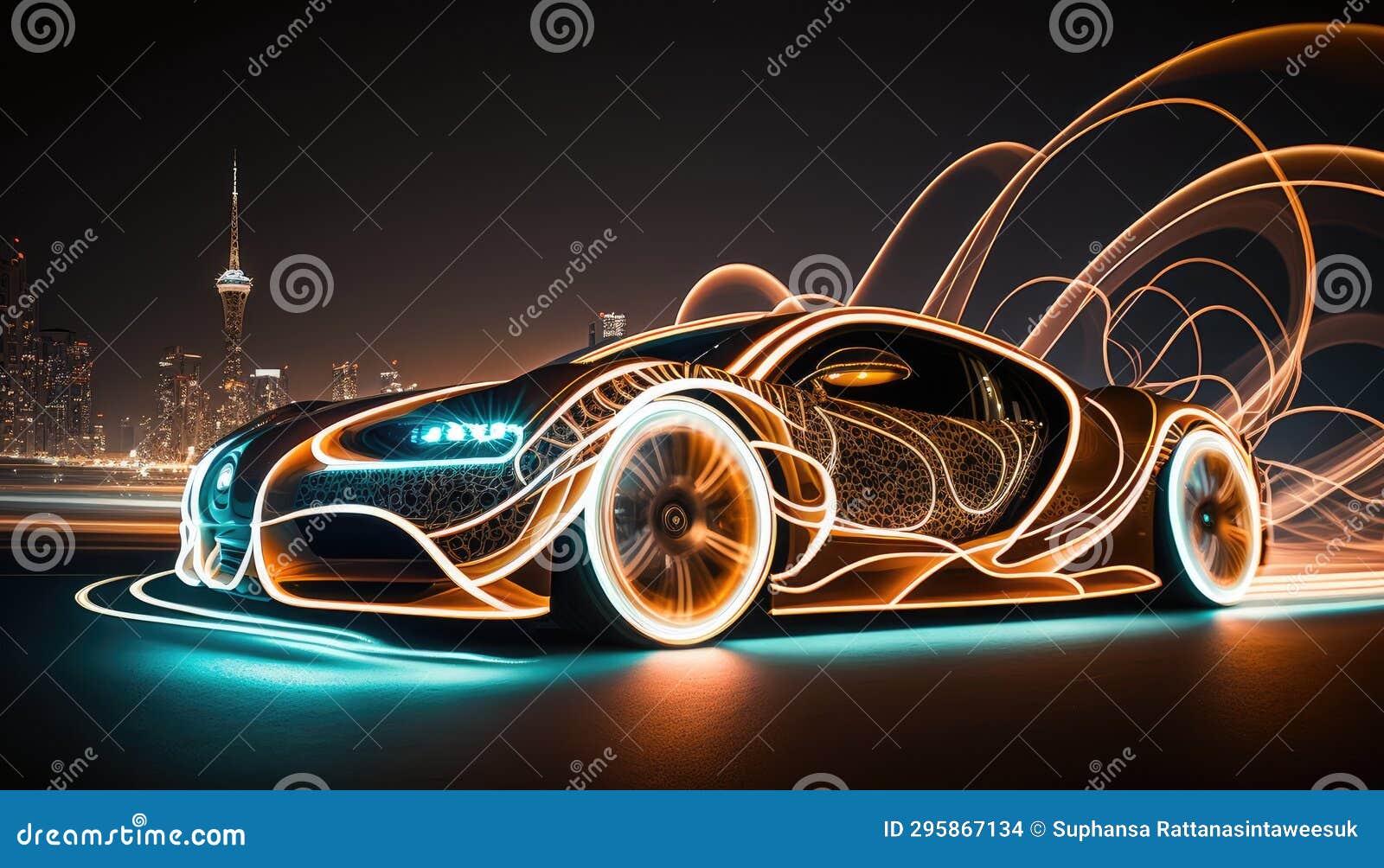Super Car in Light Moving Motion Stock Illustration - Illustration of ...