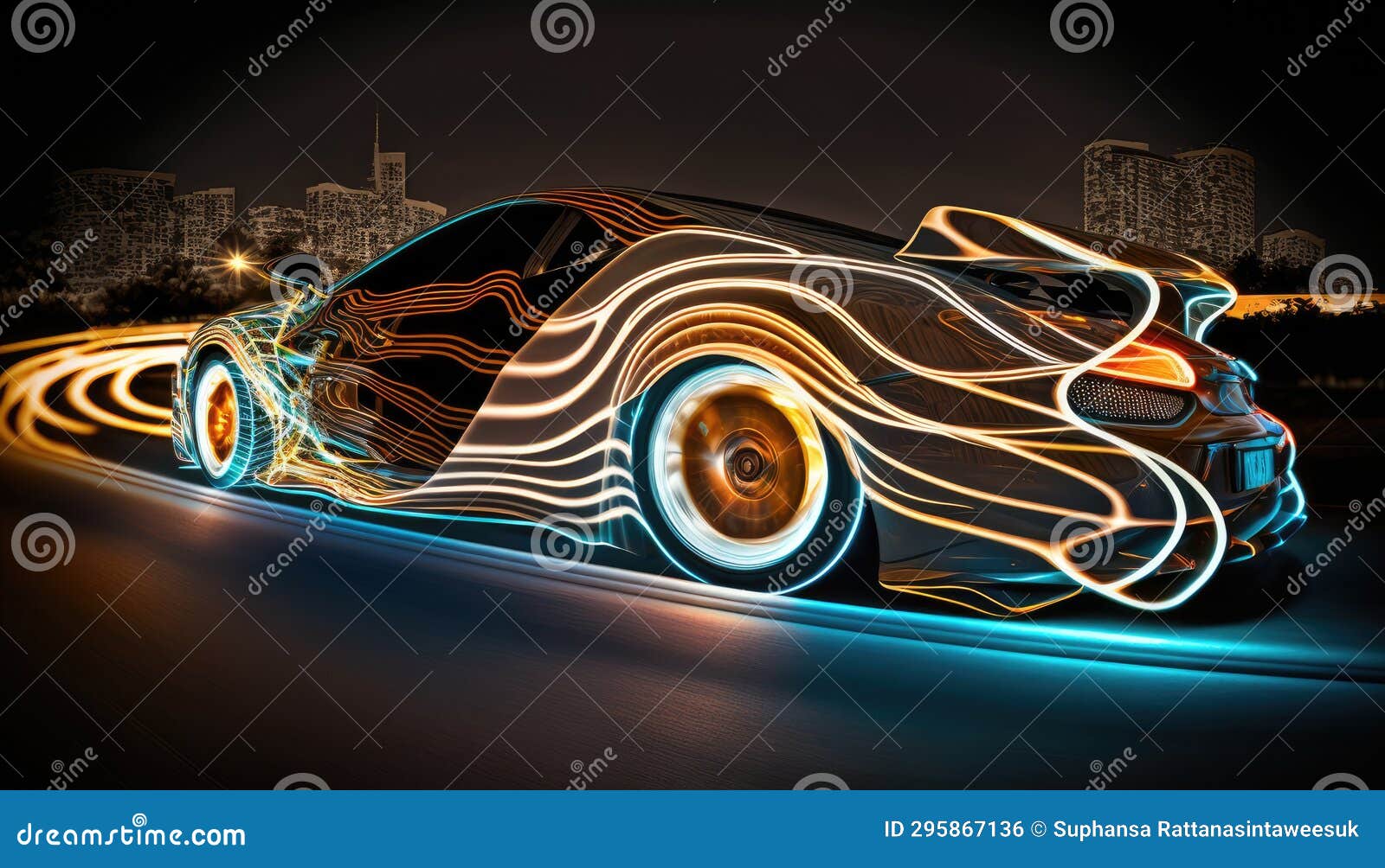 Super Car in Light Moving Motion Stock Illustration - Illustration of ...