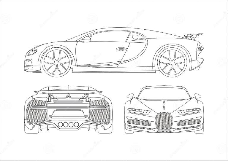 Super car outline drawing stock vector. Illustration of chiron - 219135308
