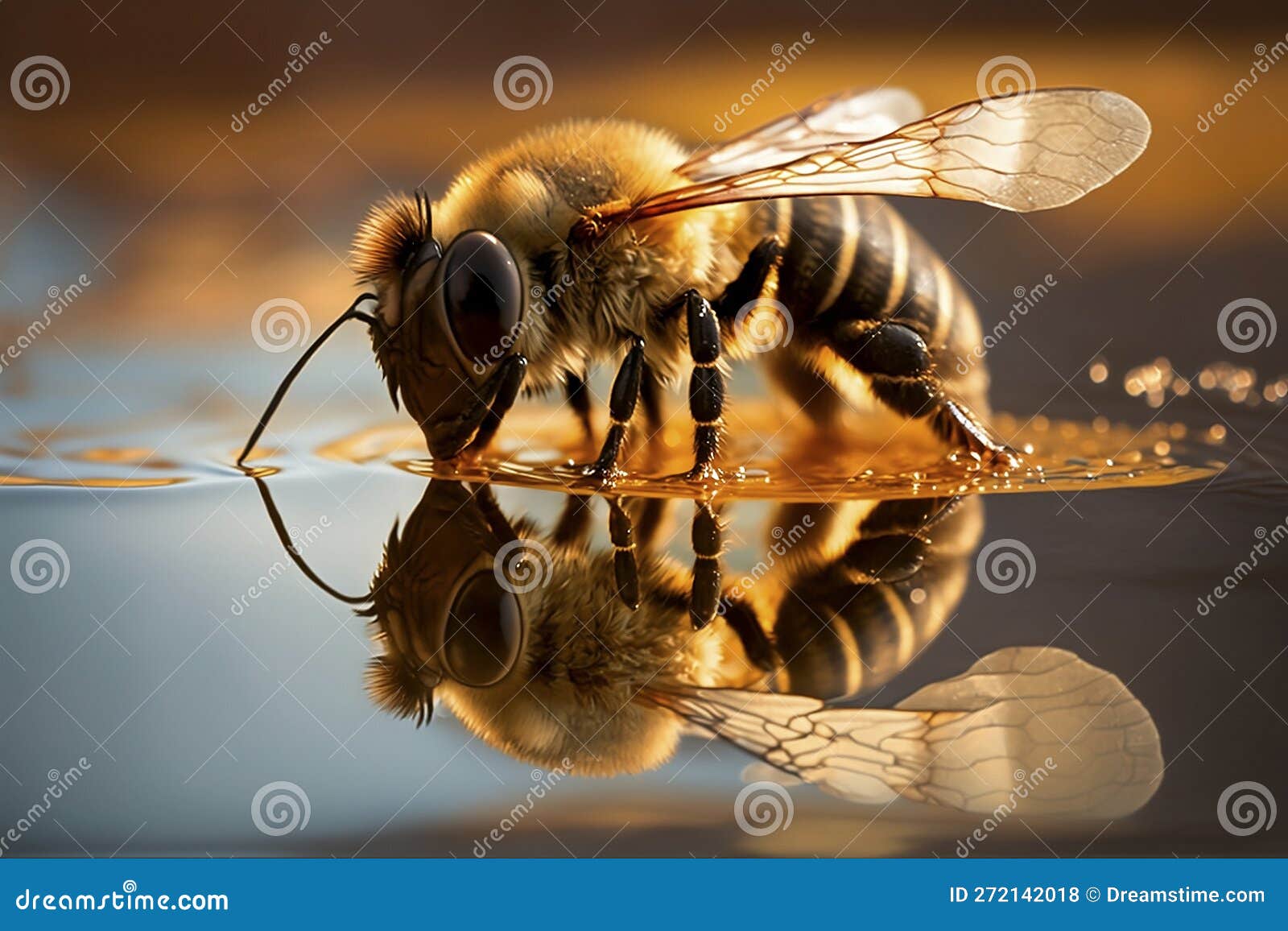Super Close Up of Honey Bee Drinking a Water - AI Stock Illustration ...