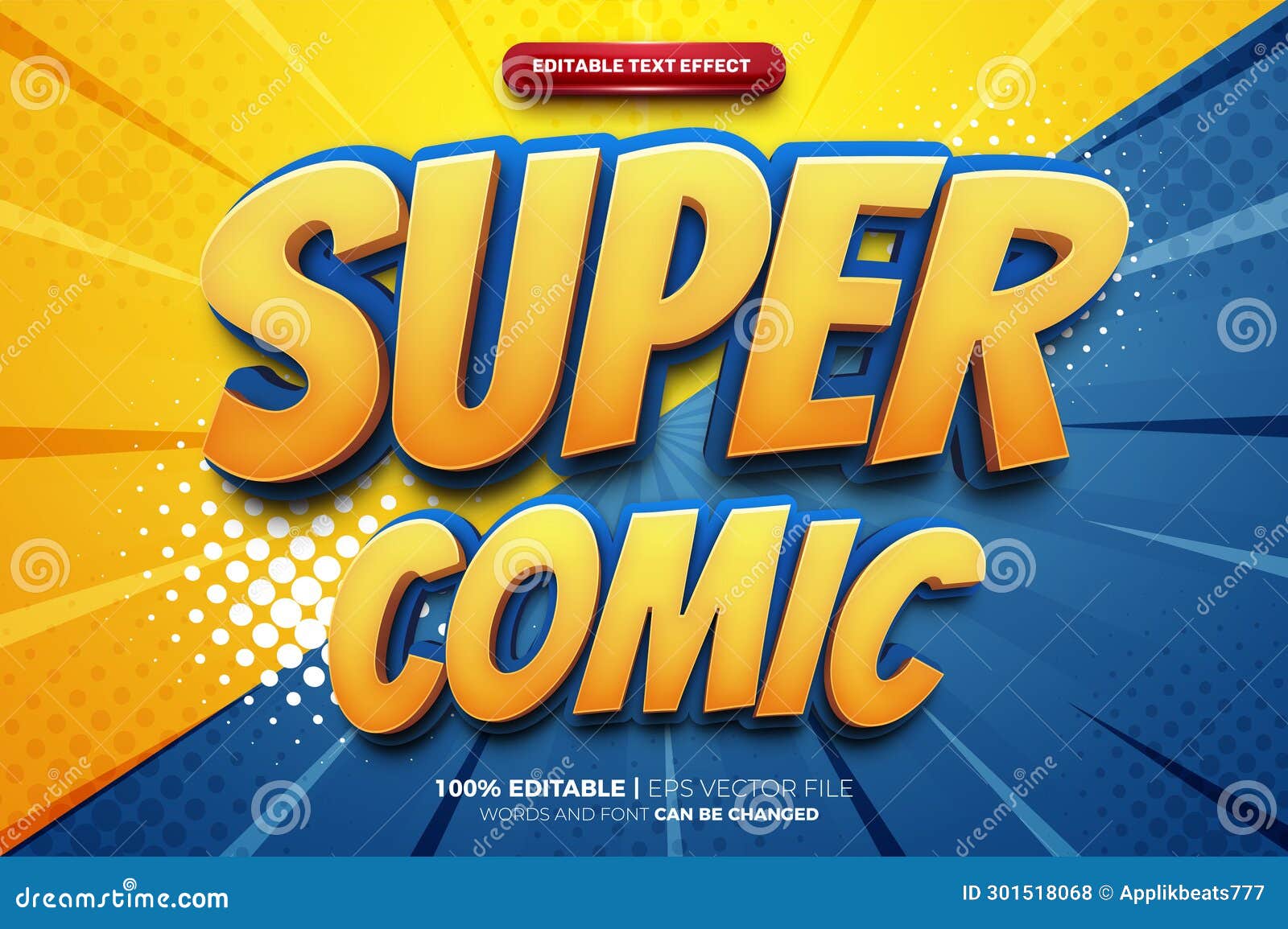 Super Comic Bold 3D Editable Text Effect Style Stock Vector ...
