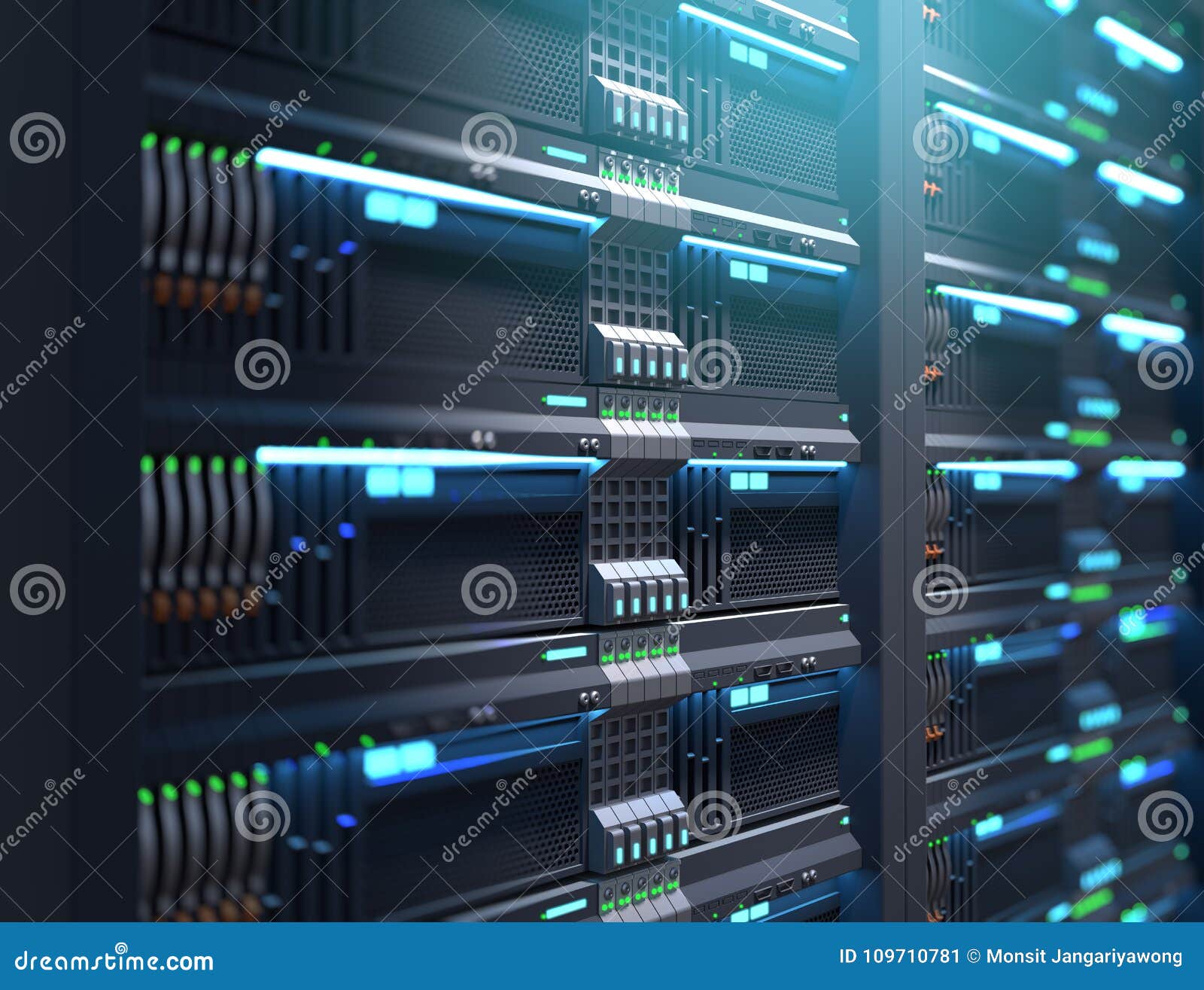 Super Computer Server Racks in Datacenter. 3d Illustration Stock ...