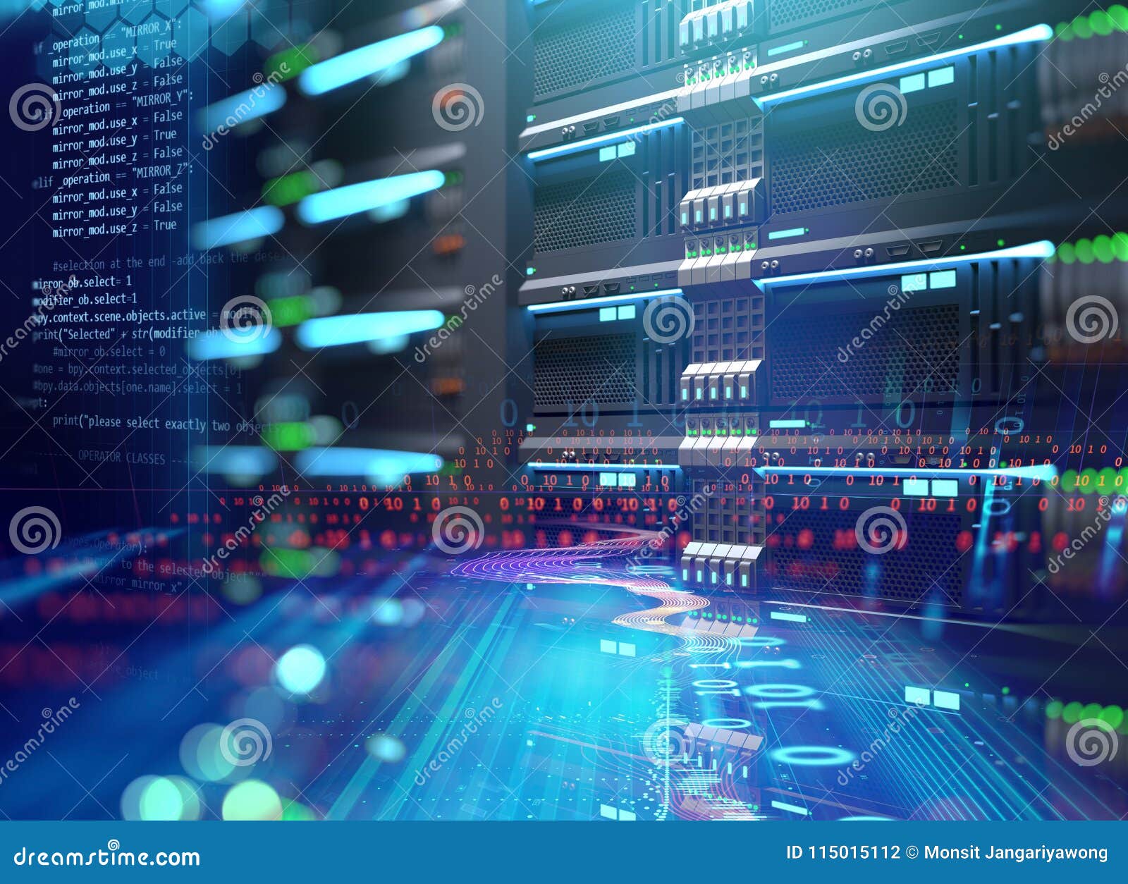 Super Computer Server Racks in Datacenter. 3d Illustration Stock ...