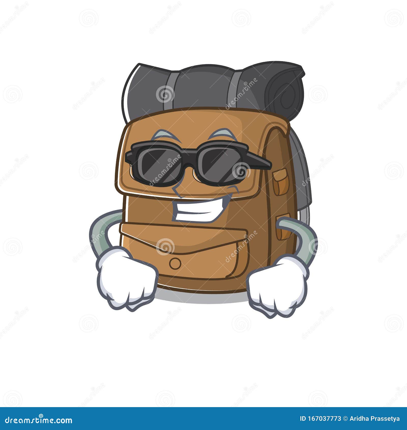 Super Cool Hiking Backpack Scroll Character with Black Glasses Stock ...