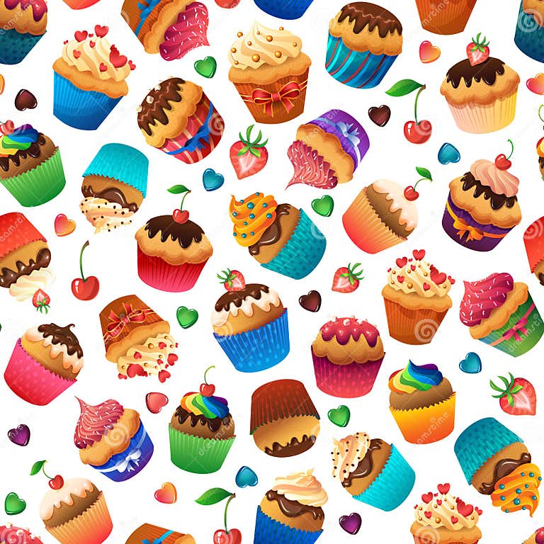 Super Cupcake Seamless Pattern. Chocolate and Stock Vector ...