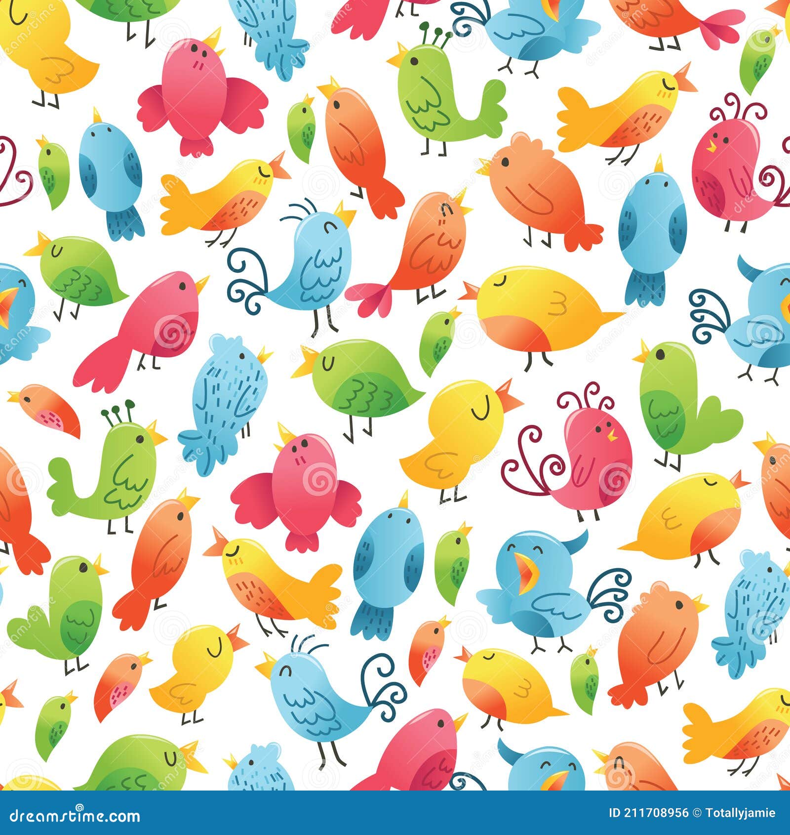 Super Cute Birds Seamless Pattern Background Stock Illustration ...