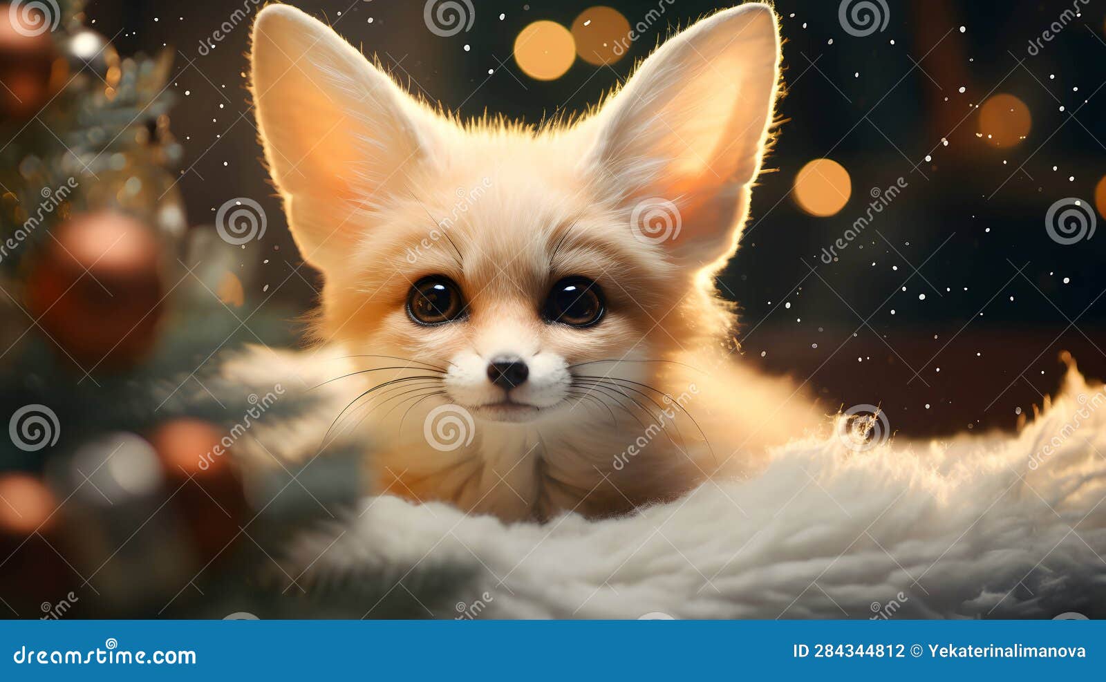 Super Cute Fennec Fox with Christmas Gift Box. Stock Photo - Image of ...