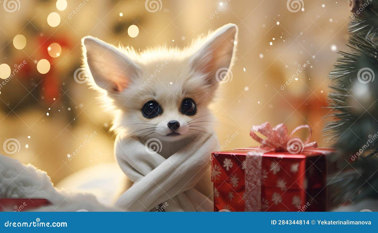 Super Cute Fennec Fox with Christmas Gift Box. Stock Illustration ...