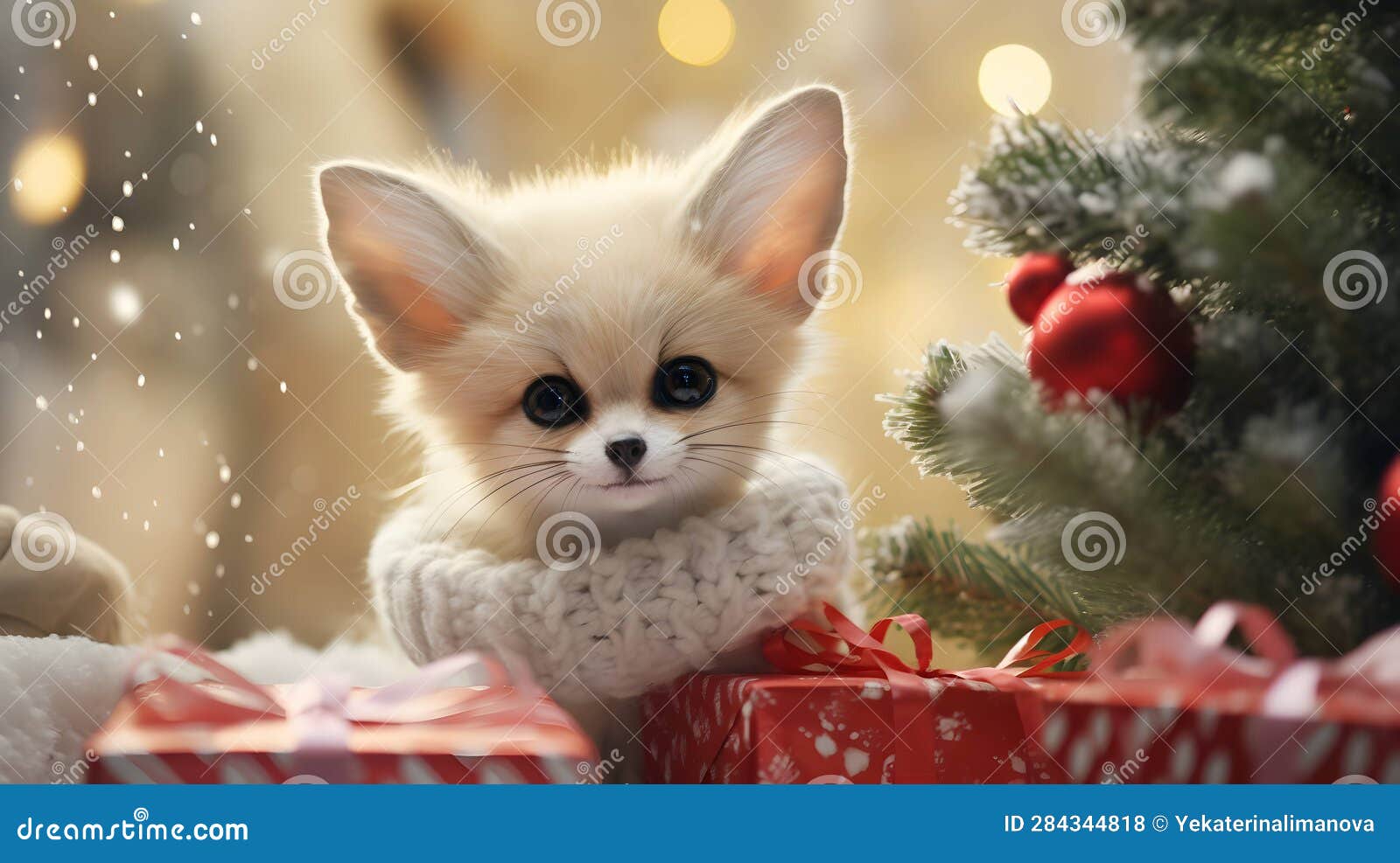 Super Cute Fennec Fox with Christmas Gift Box. Stock Illustration ...