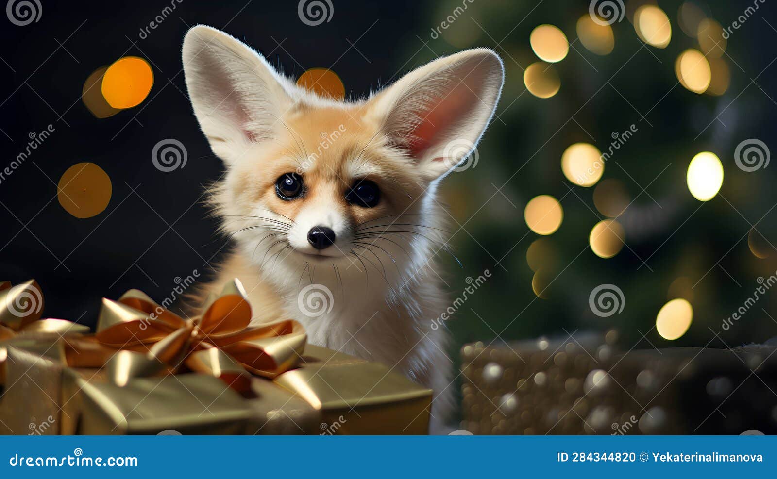Super Cute Fennec Fox with Christmas Gift Box. Stock Illustration ...