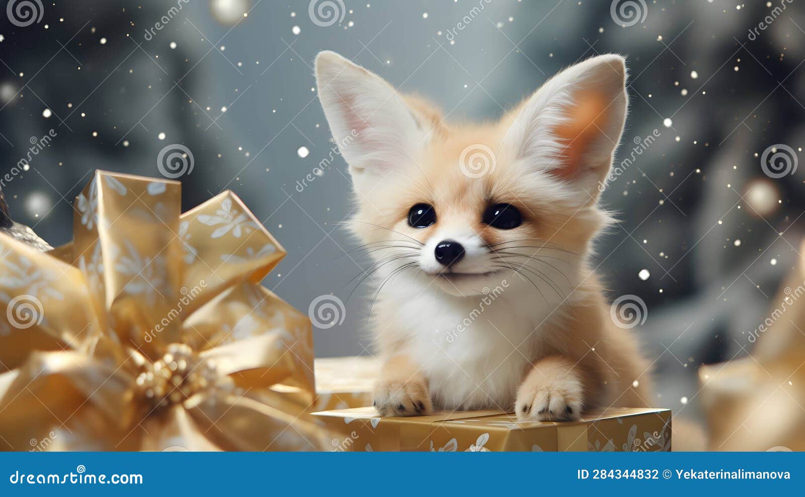 Super Cute Fennec Fox with Christmas Gift Box. Stock Illustration ...