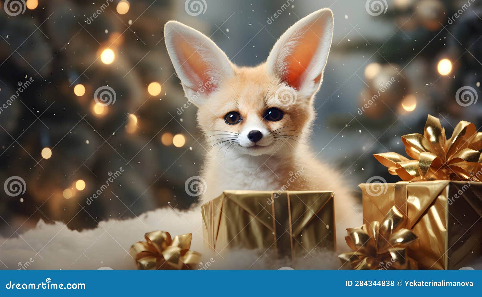 Super Cute Fennec Fox with Christmas Gift Box. Stock Illustration ...