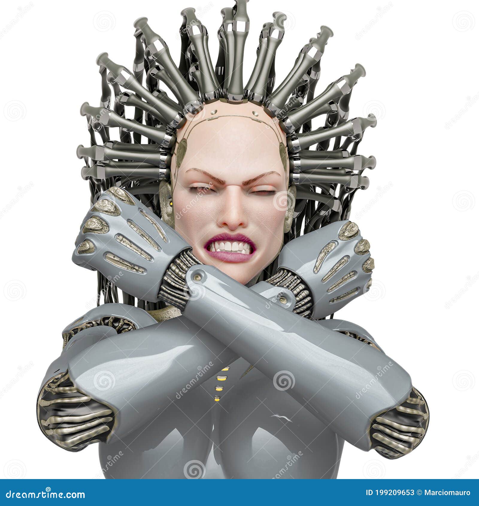 Super Cyborg is Angry and Feeling Ready for War Close Up Stock ...