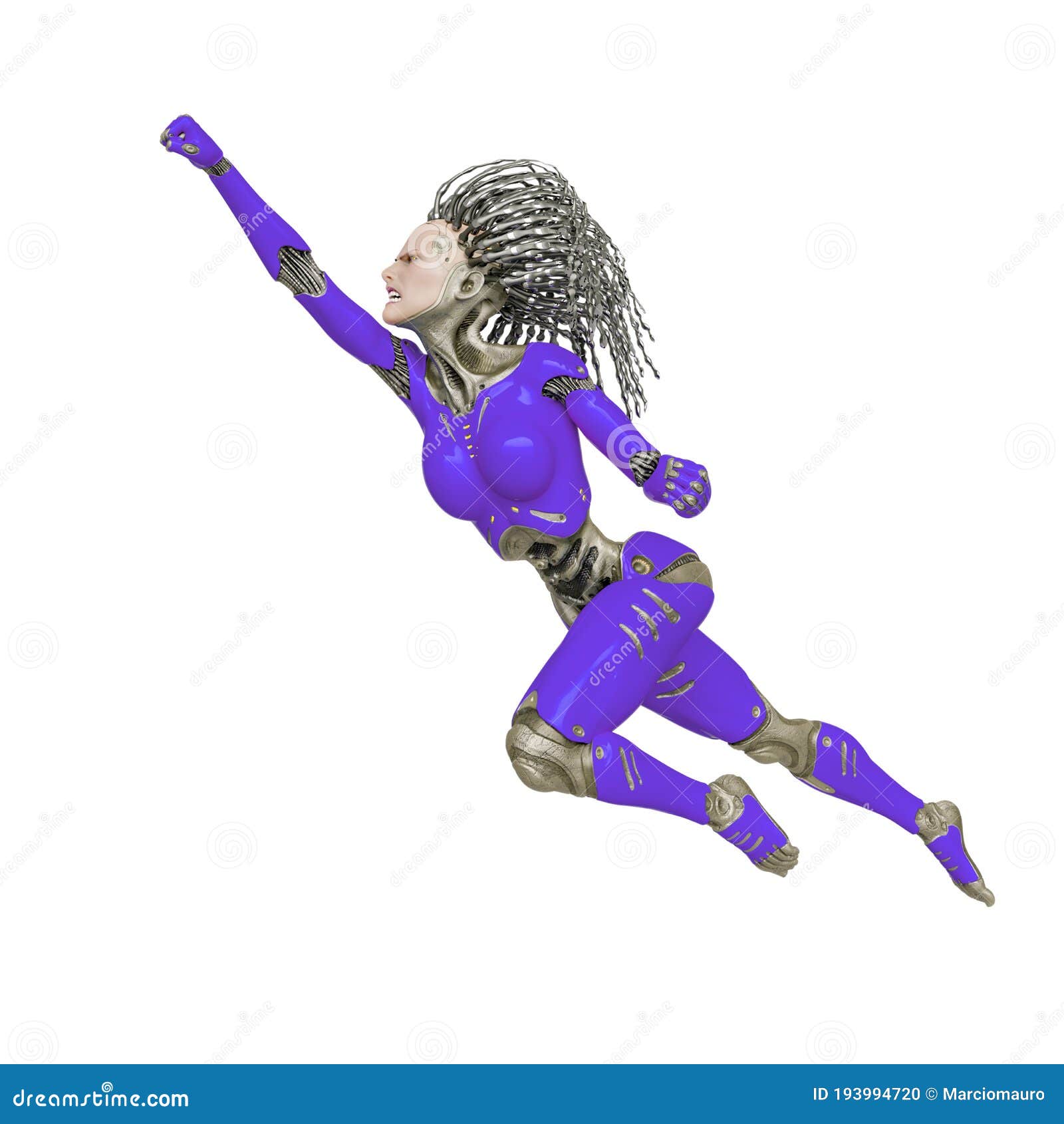 Super Cyborg is Flying Up Ery Fast Side View Stock Illustration ...