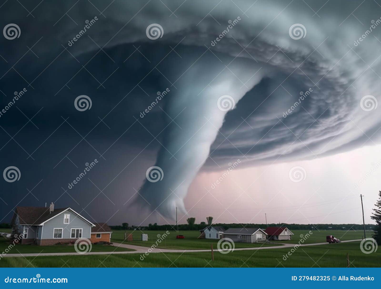 Super Cyclone Or Tornado Forming Destruction Over Green Landscape Stock ...
